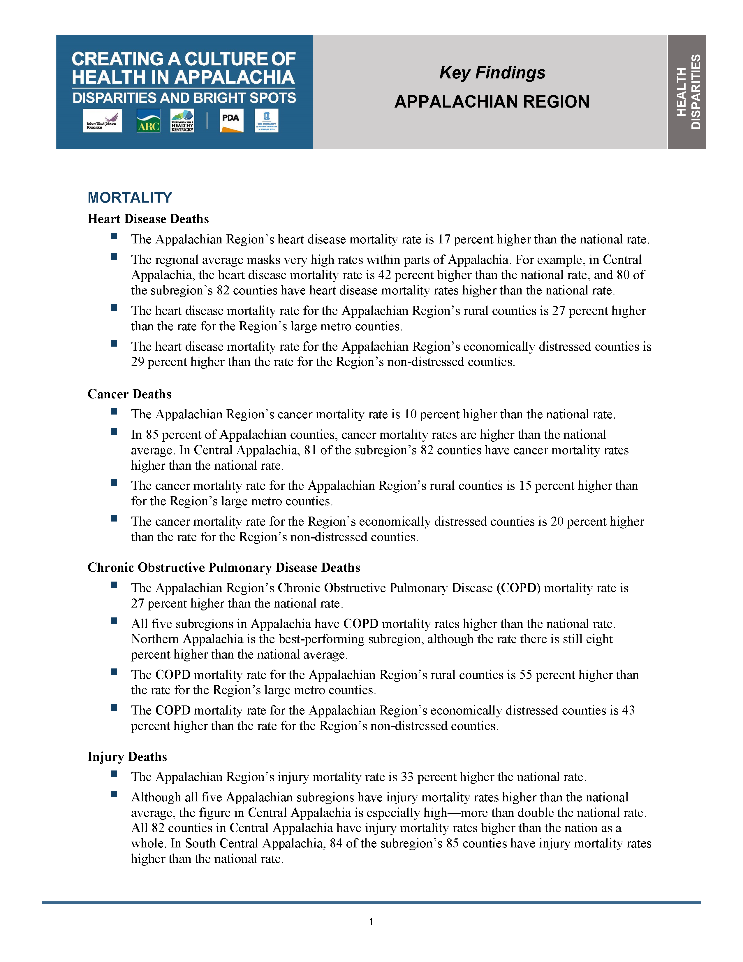 Appalachian Region Health Disparities and Bright Spots - Appalachian ...